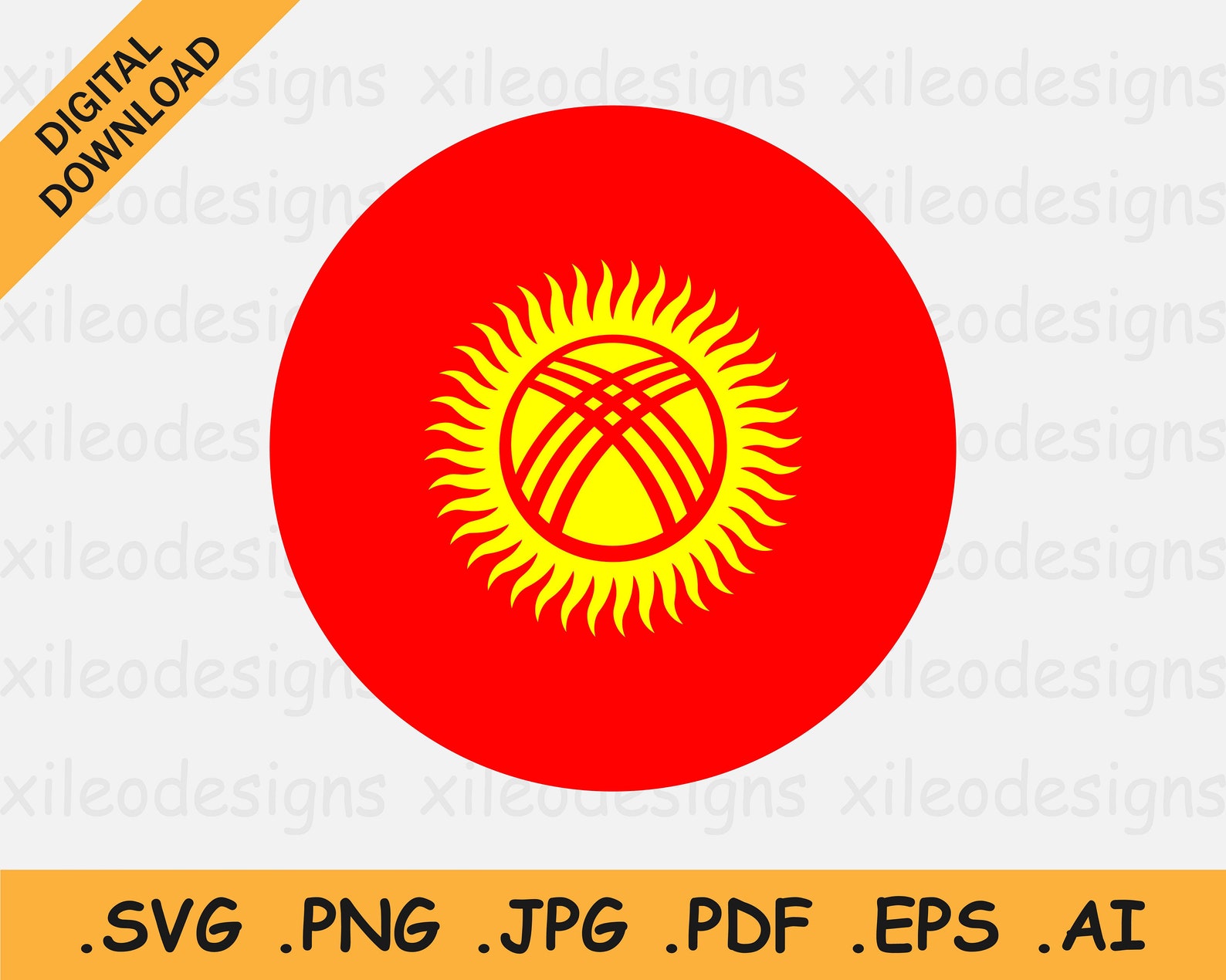 Kyrgyzstan Round Flag SVG Kyrgyzstani Circle Banner Country - Etsy