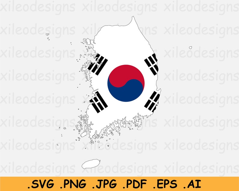 South Korea Flag Map SVG Korean Cricut Cut File Country - Etsy