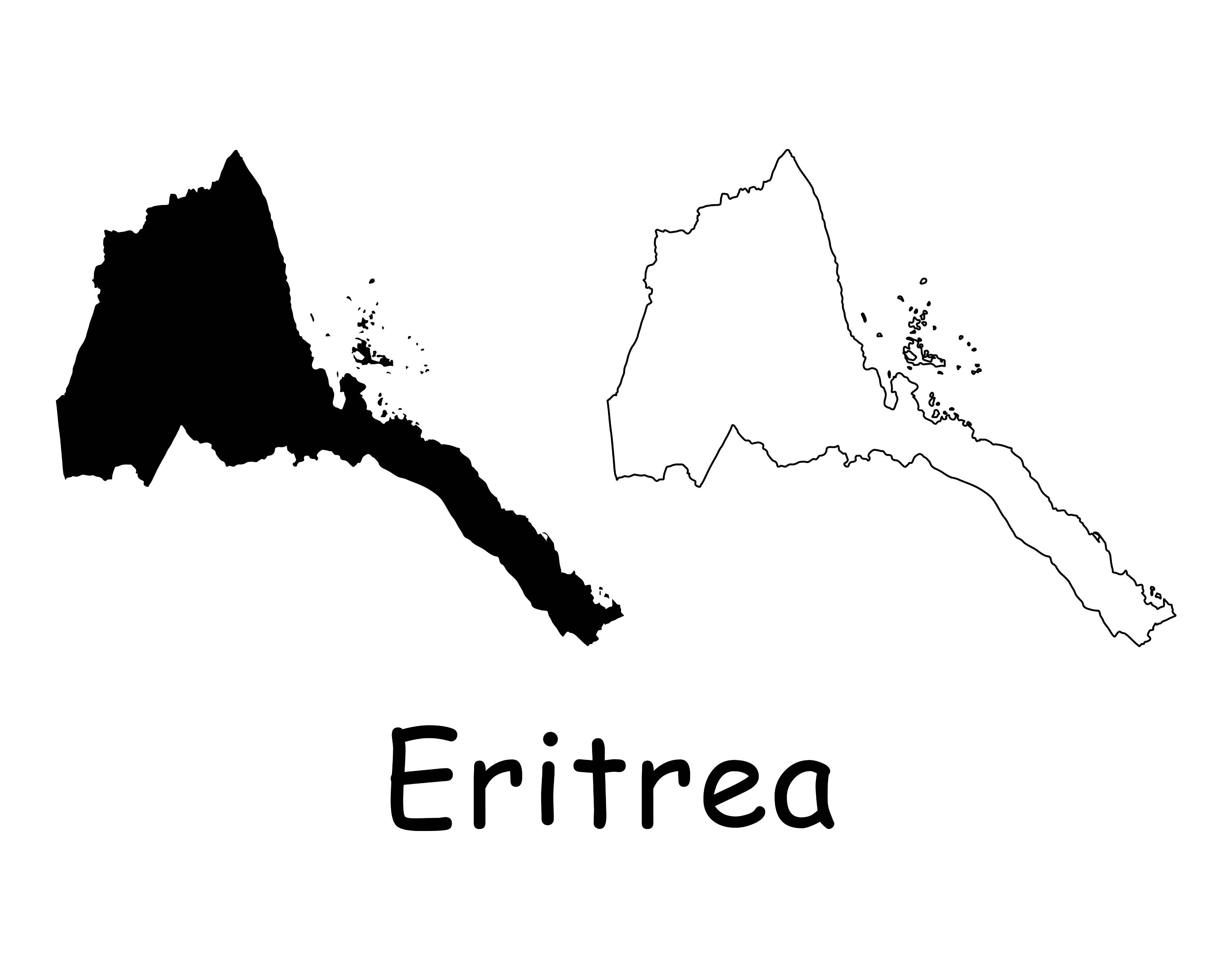 Kaart van Eritrea, kaart van Eritrea, zwart-wit gedetailleerde effen ...