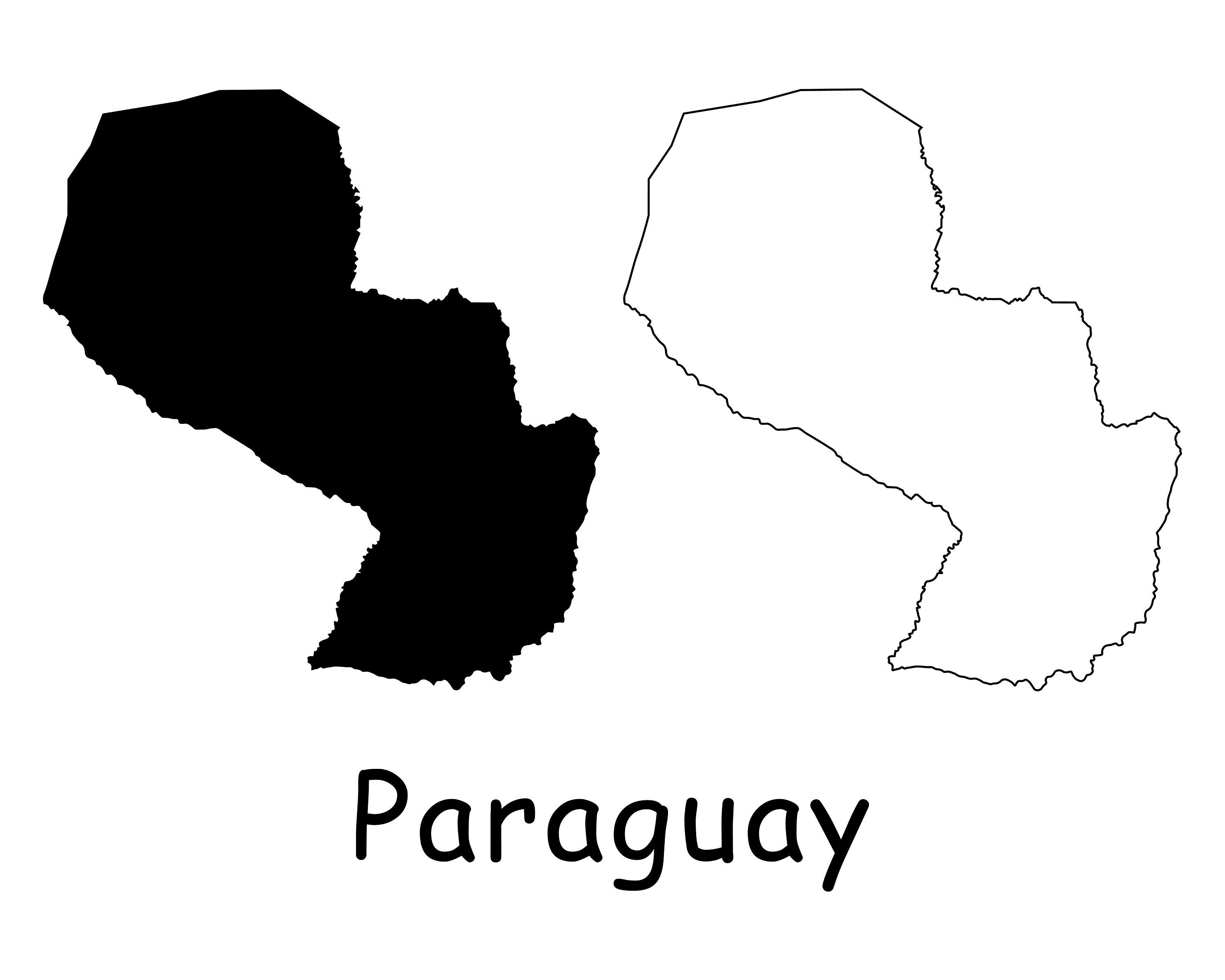 Map of Paraguay, Paraguay Map, Black and White Detailed Solid Line ...