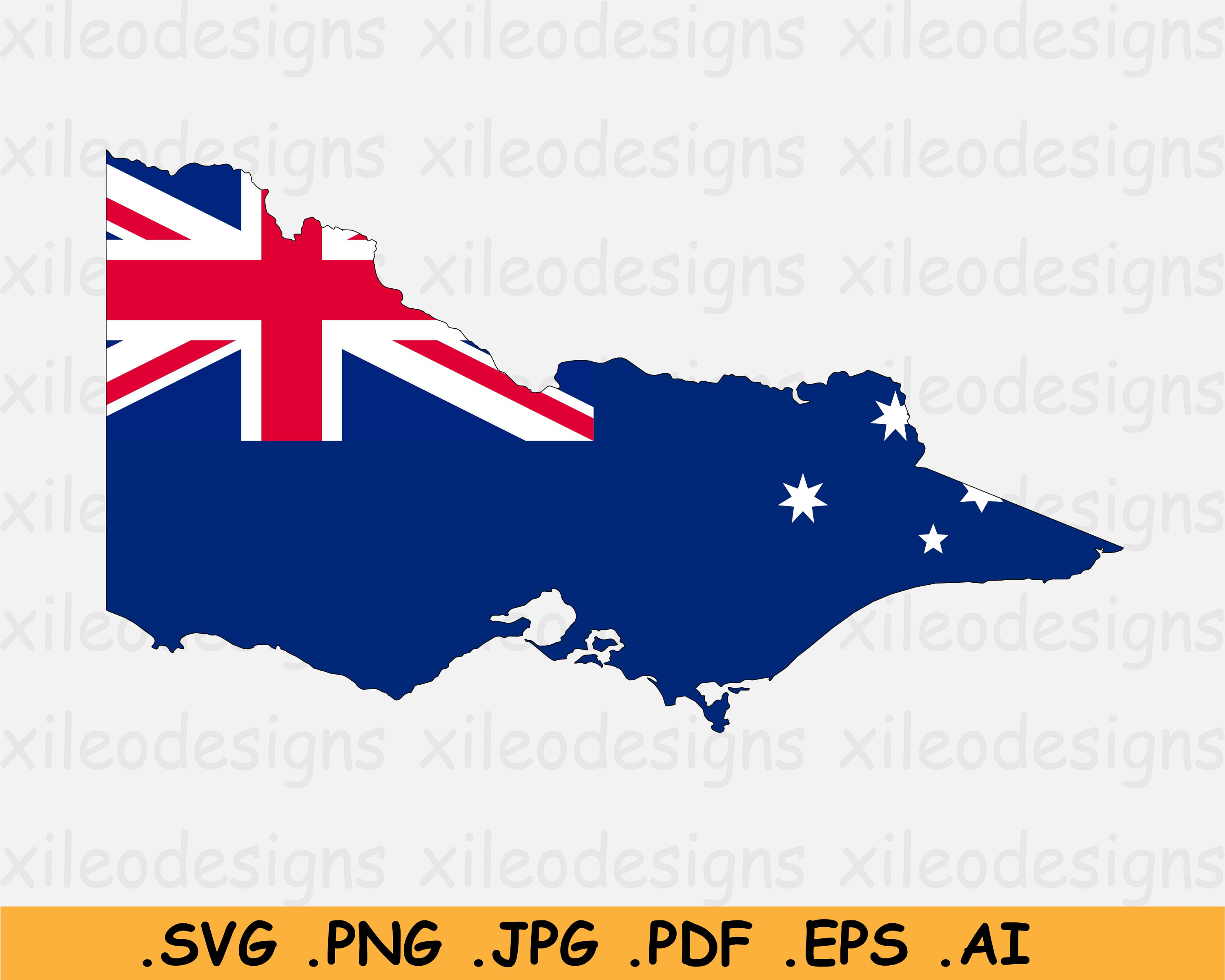 Victoria Flag Map SVG, Vic Australia, AU AUS Australian State Border ...
