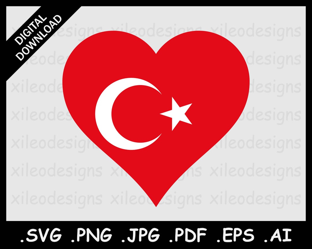 Turkey Heart Flag SVG, Turkish Love Shape Country National Flag ...