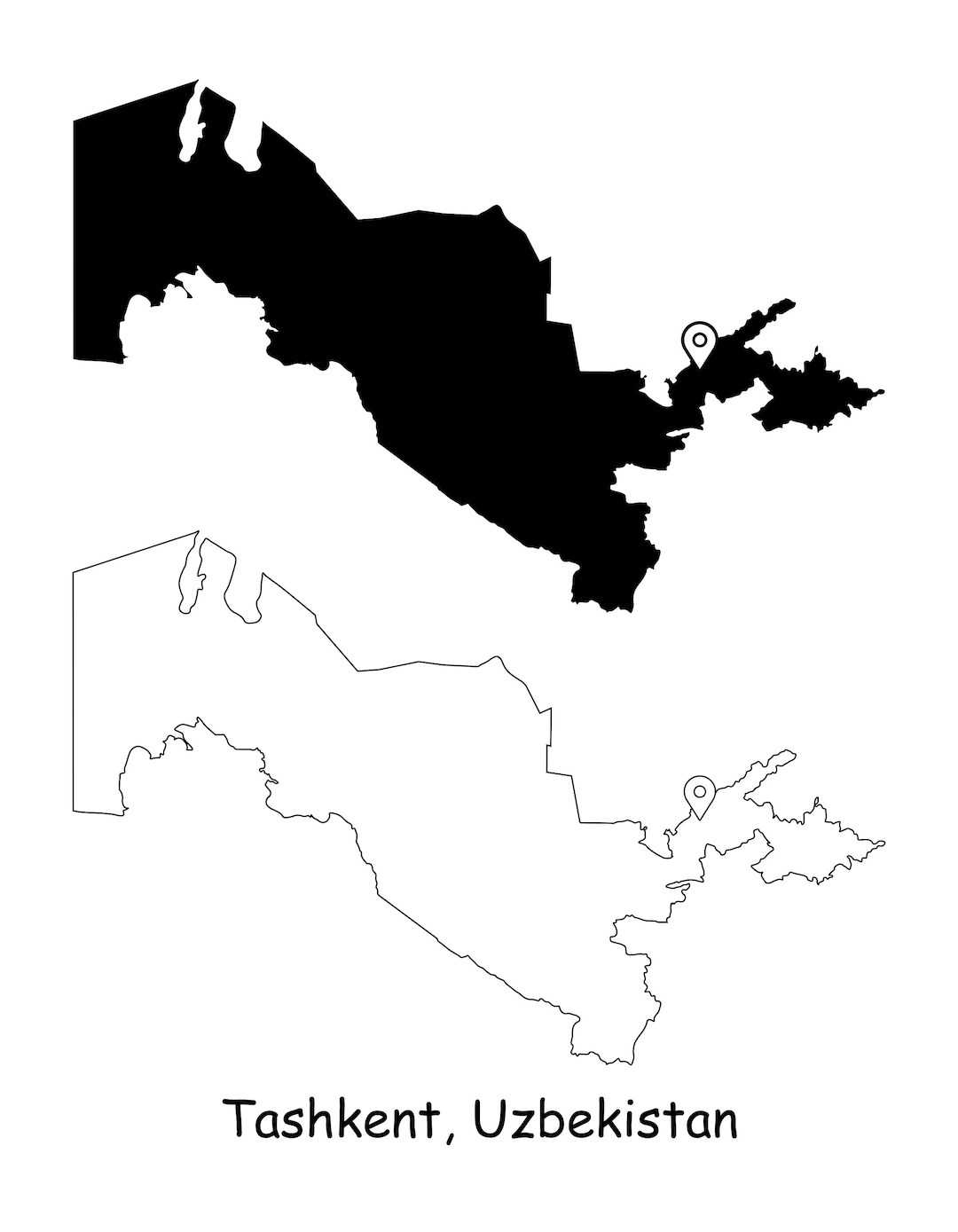 Tashkent Uzbekistan Map Capital City Country Location Pin Black White ...