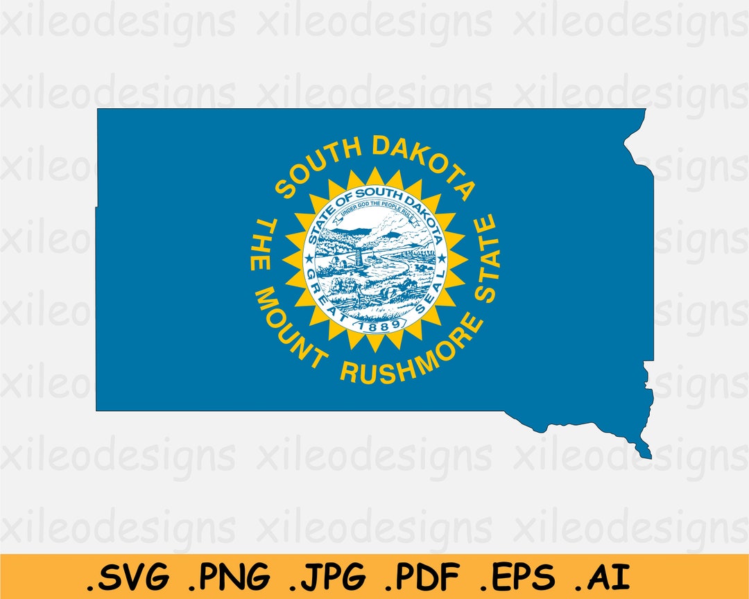 South Dakota Flag Map SVG - SD USA State, United States of America ...