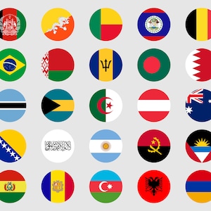 World Countries Round Flags SVG Bundle Set - Global Country Circle Flag ...