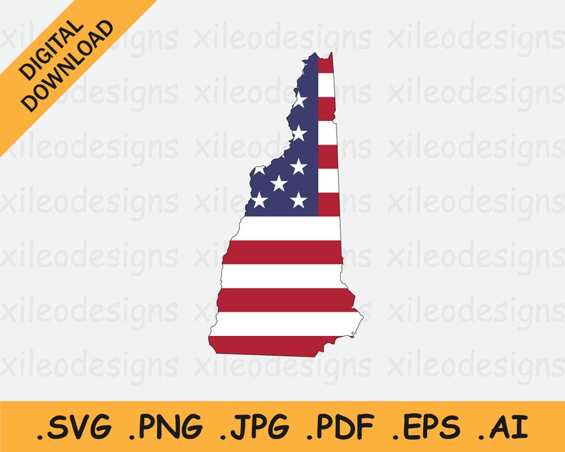 New Hampshire Map US Flag Svg, NH USA on American Flag, America State ...