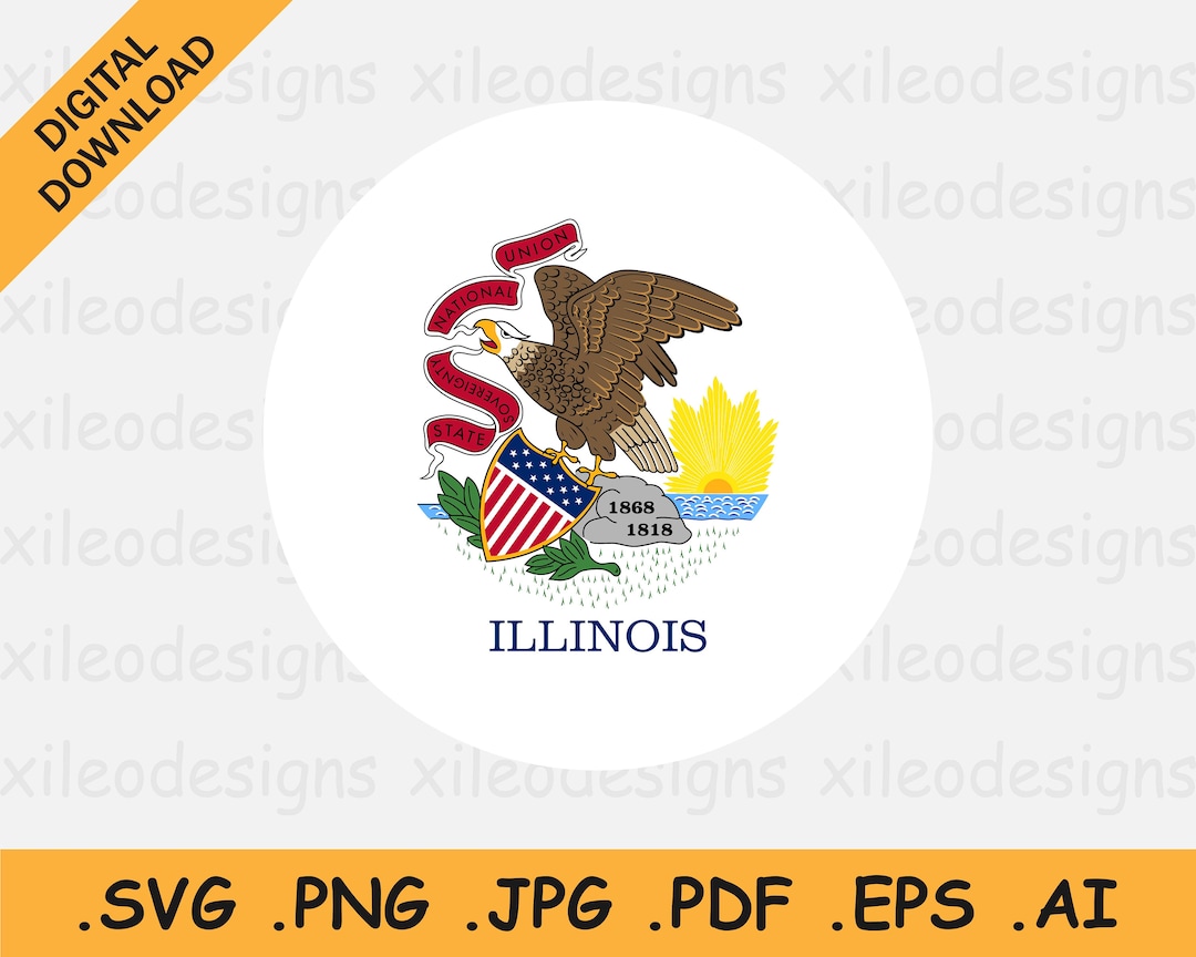 Illinois Round Flag SVG, IL USA Circular Circle American State Banner ...