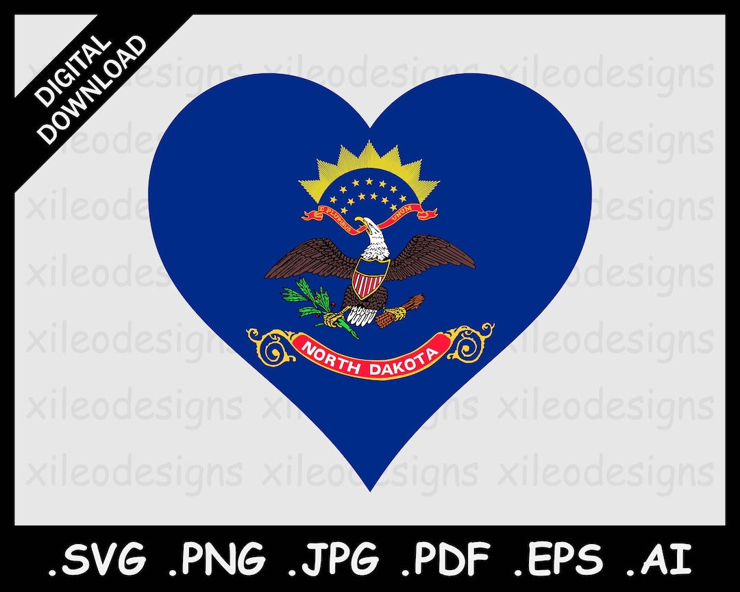 North Dakota Heart Flag SVG, ND USA Love Shape Flag, State Sign Symbol ...