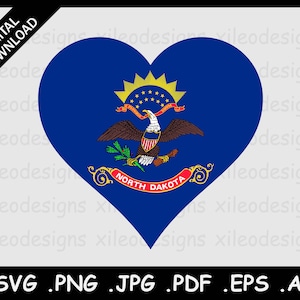North Dakota Heart Flag SVG, ND USA Love Shape Flag, State Sign Symbol ...