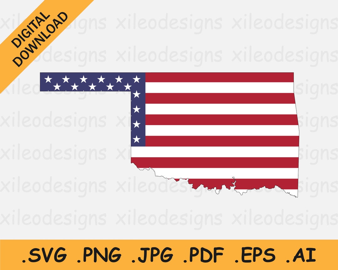 Oklahoma Map US Flag Svg, OK USA on American Flag, America State Banner ...