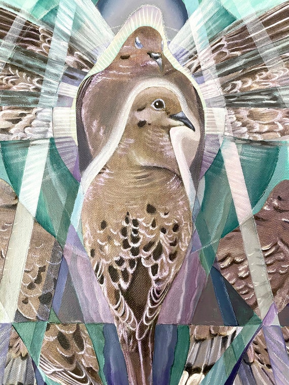 Original Mourning Dove Collage Oil Painting | Etsy