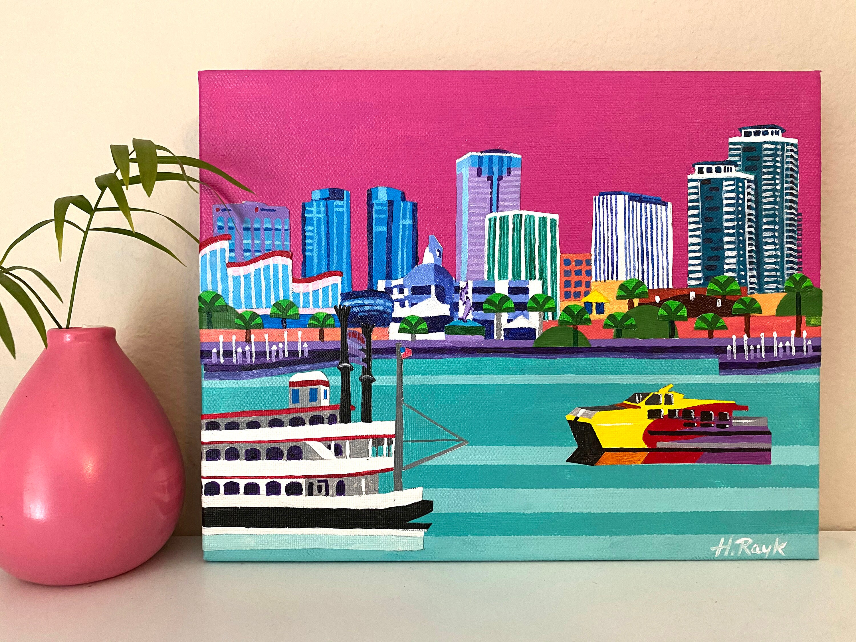 Original Long Beach California Skyline Collage Painting - Etsy