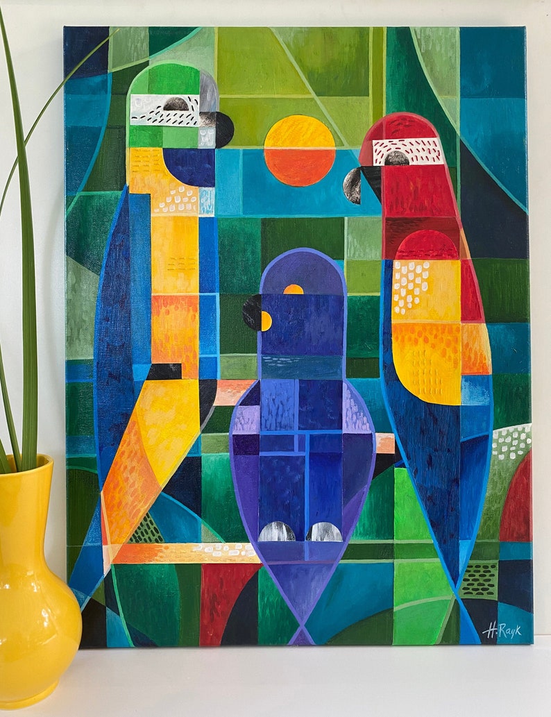 Original Three Macaws Acrylic Collage Painting - Etsy