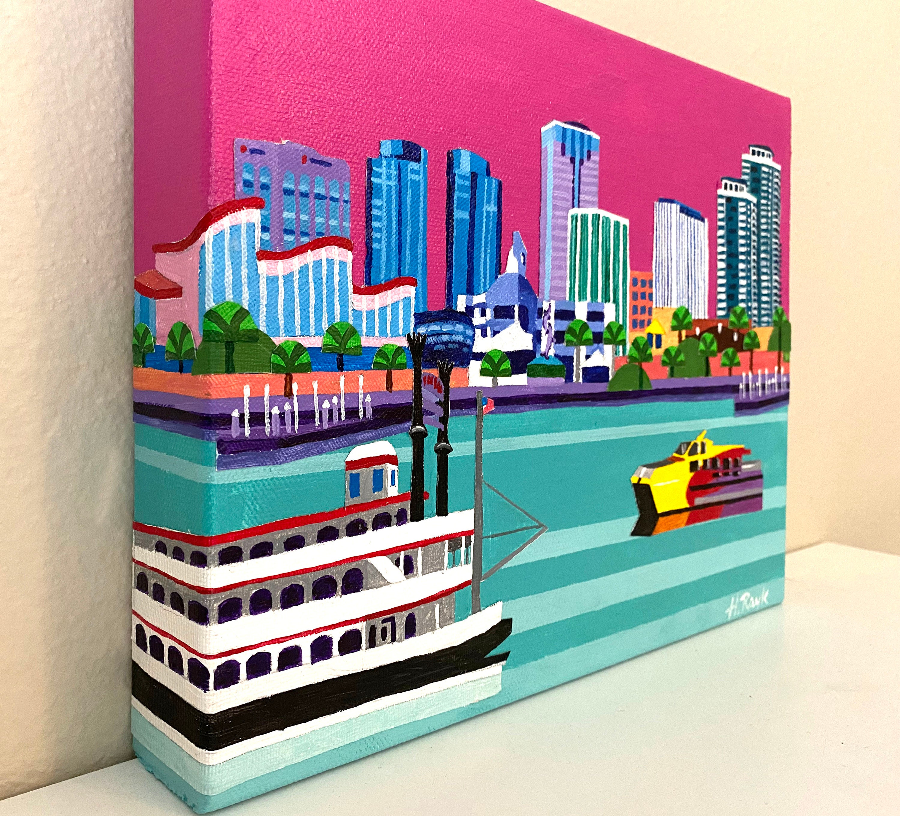 Original Long Beach California Skyline Collage Painting - Etsy