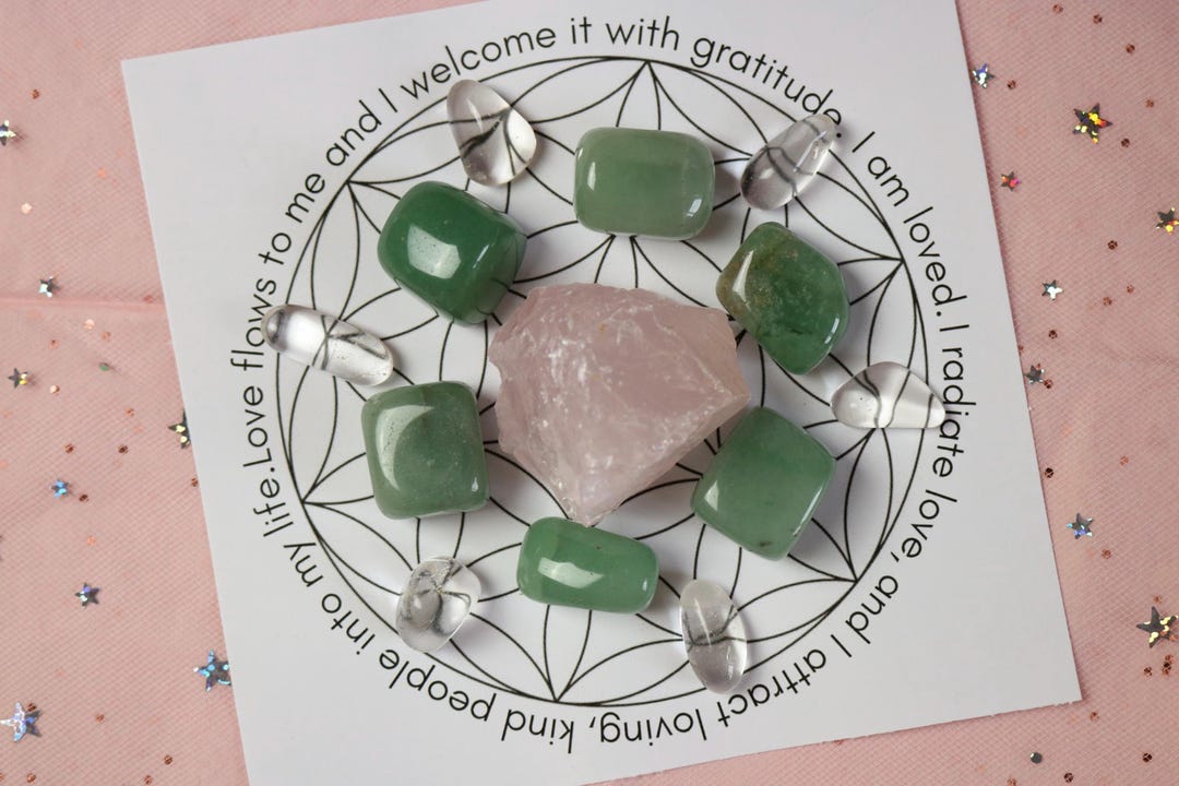 Love and Relationship Crystal Grid, Manifest Love Crystal Set, Flower ...