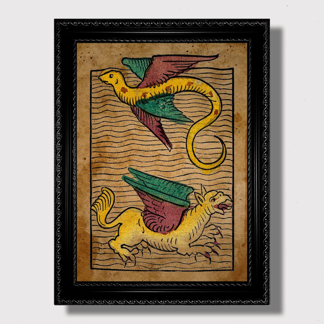 Medieval Bestiary Print With Gryphon & Harpy – Vintage Mythical ...