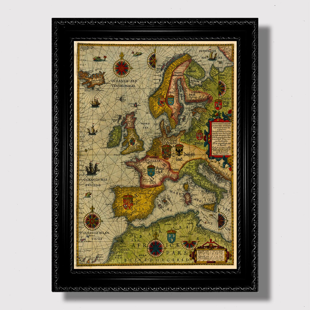 Antique 1592 Map of Europe by Waghenaer – Nautical Chart Print ...