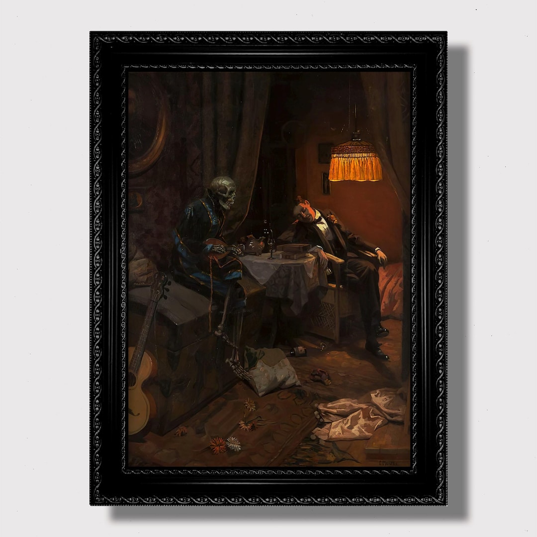 Death Visits the Drinker – Moody Dark Art Print, Gothic Wall Hanging ...