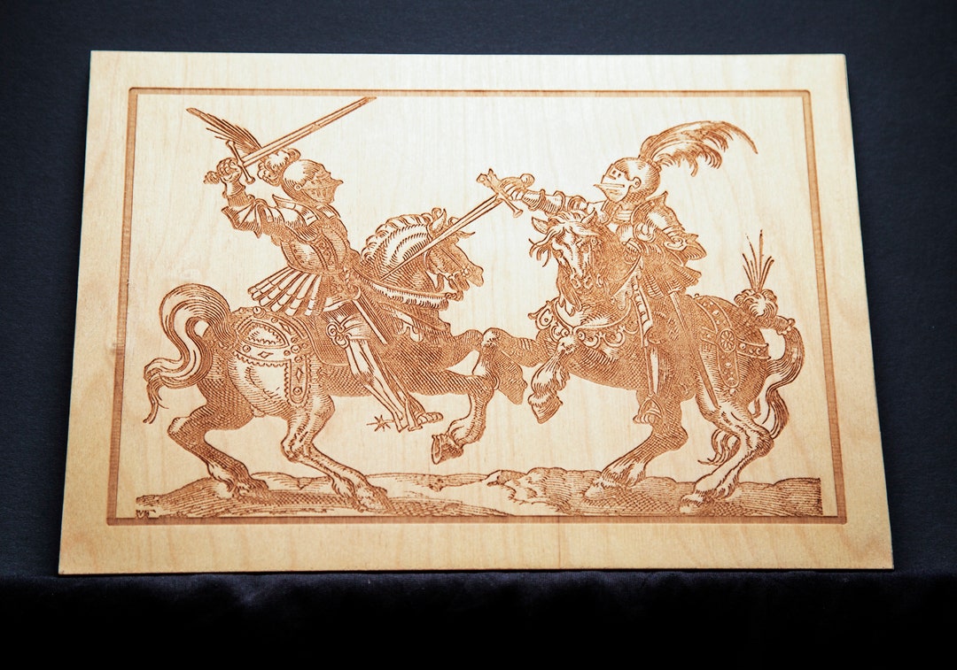 Wooden Design. Woodcut Knights Tournament. Medieval Style Laser Woodcut ...