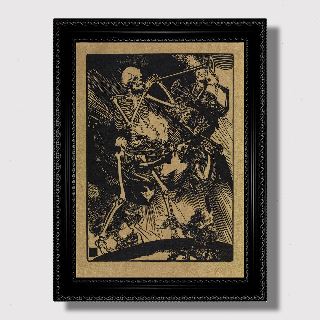 Skeleton of Death Descends Upon the World – Dark Symbolist Art Print ...