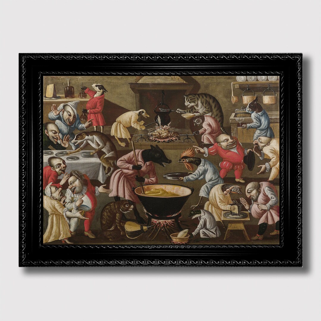 Grotesque Kitchen Scene – Medieval Fantasy Print With Animals and ...