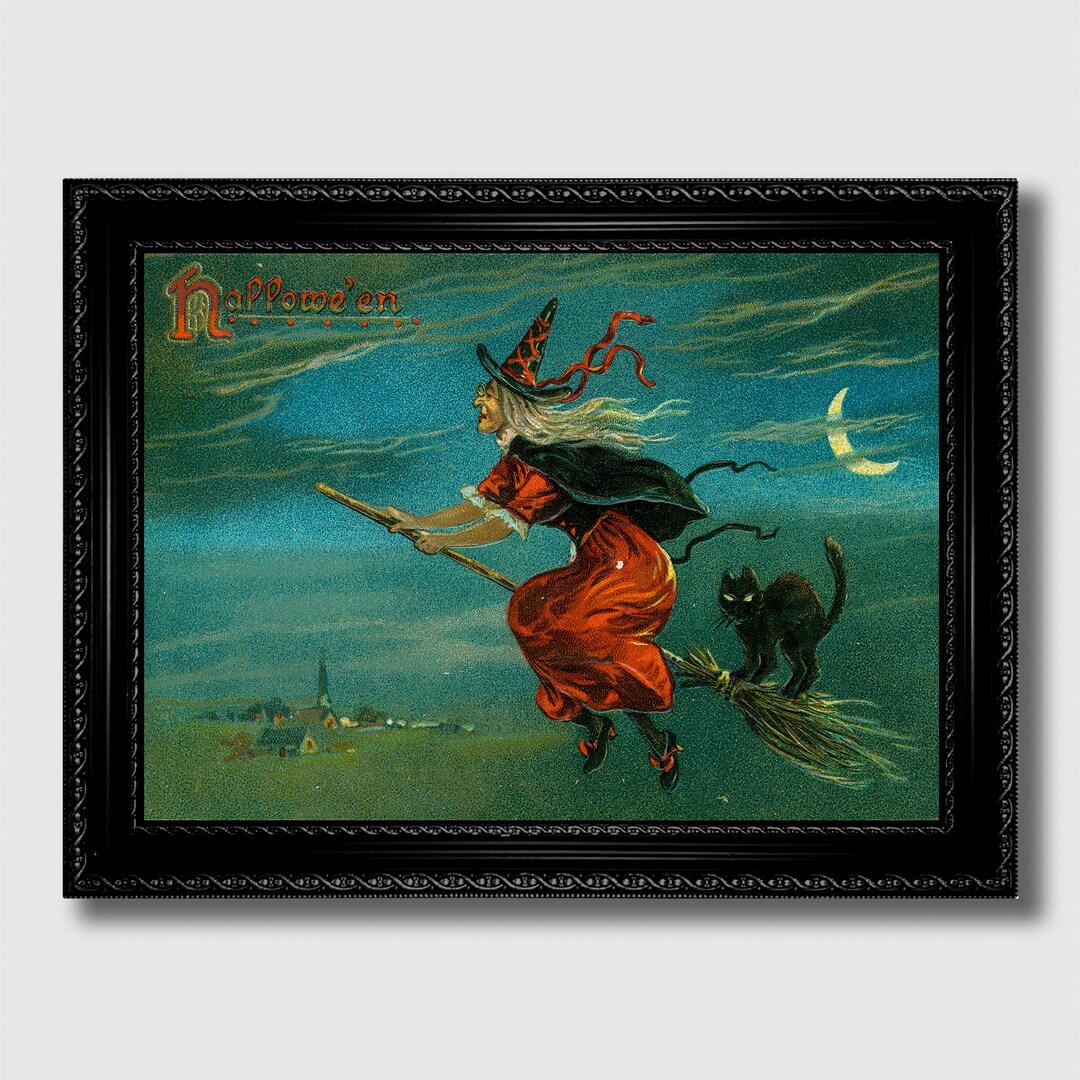 Halloween Witch Flies to the Sabbath – Vintage Victorian Postcard ...