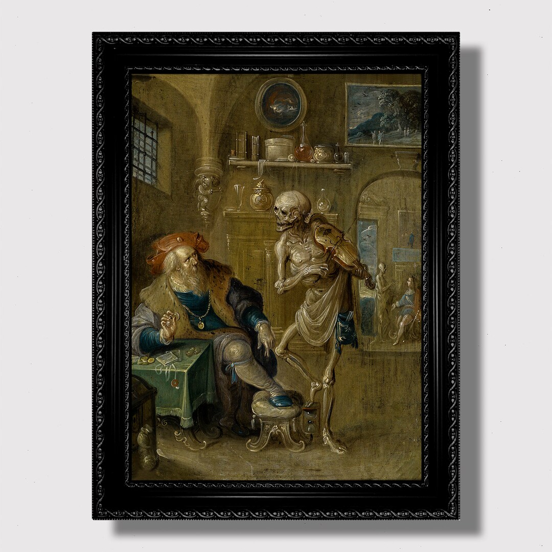 Death and the Miser – Grim Reaper Wall Art Print, Skeleton With Violin ...