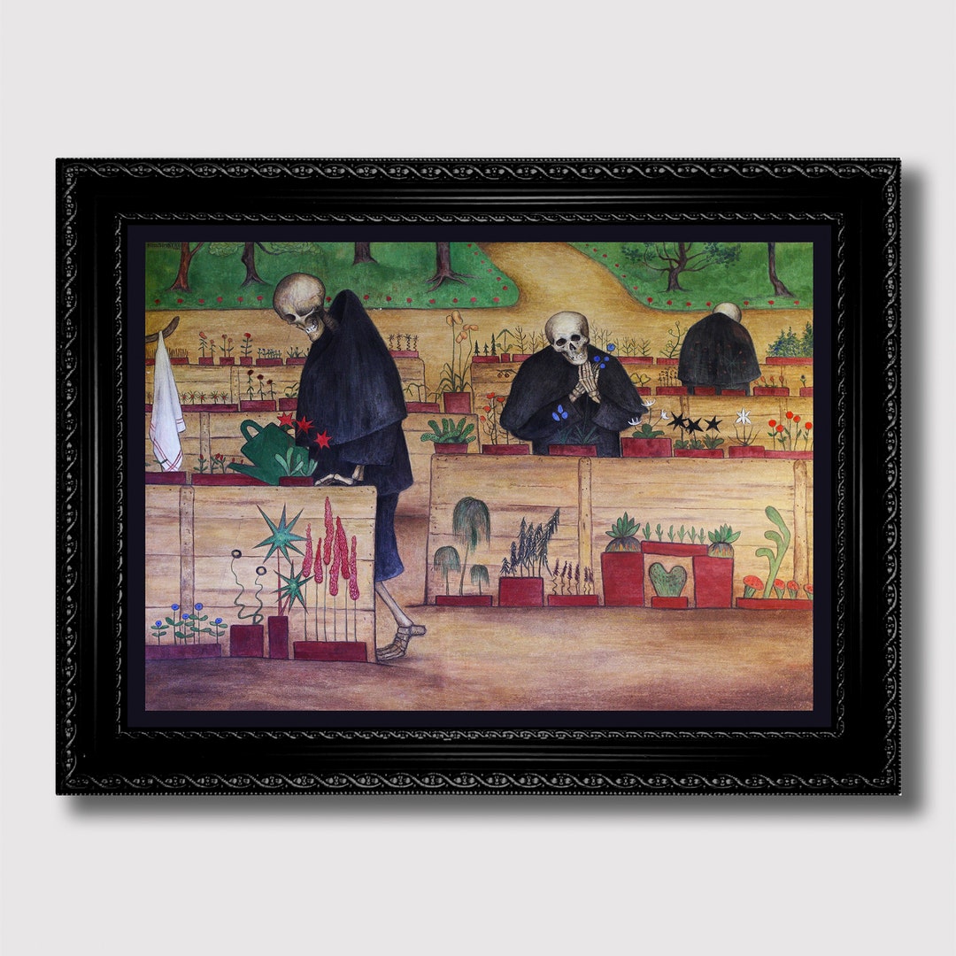 Garden of Death – Surreal Dark Art Print, Skeletons in a Flowerbed ...