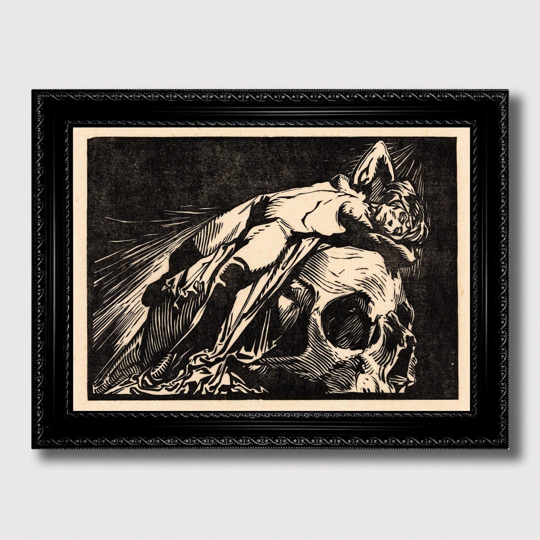 Eros and Thanatos – Decadent Art Print of a Nude Woman on a Skull, Dark ...