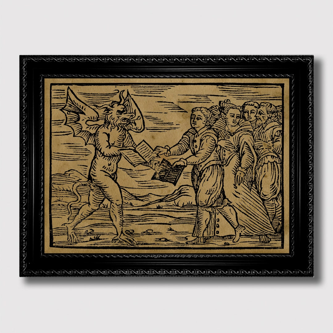 Devil Gives Black Book at Sabbath – Occult Ritual Art Print, Witchcraft ...
