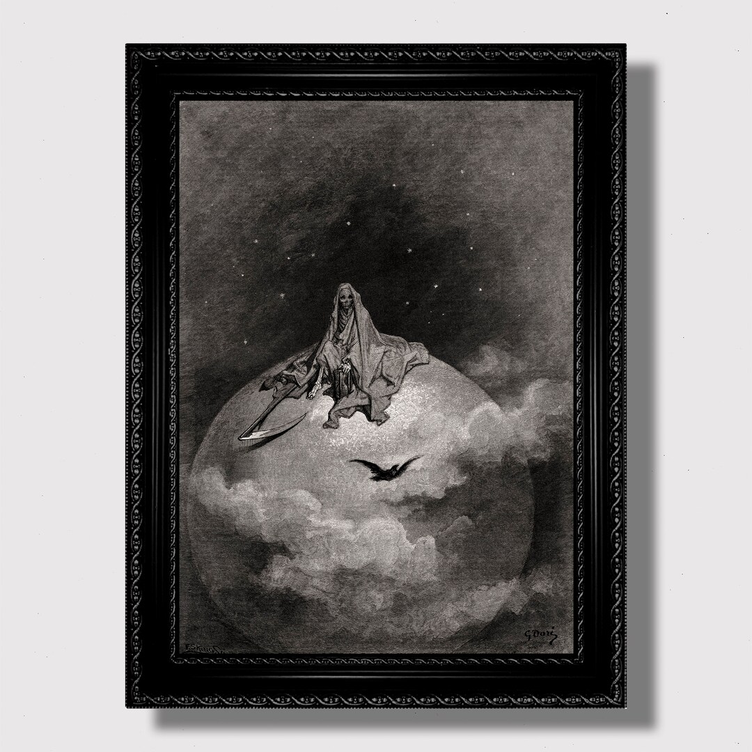 Grim Reaper and the Raven – Gustave Doré Gothic Art Print, Dark Fantasy ...