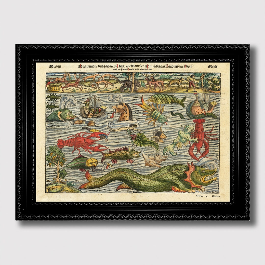 Medieval Sea Monsters Map – Nautical Vintage Art Print, Ocean Creatures ...