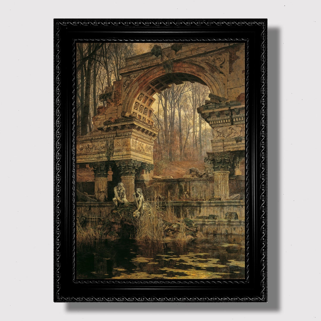 Roman Ruins in the Forest – Dark Architectural Landscape Art Print ...