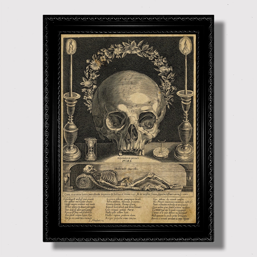 Symbols of Death – Skull, Candles & Skeleton, Vintage Macabre Art Print ...