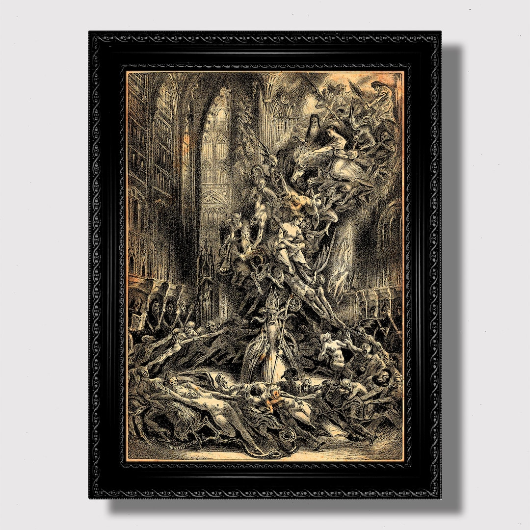 Witches’ Dance Around the Devil in a Cathedral – Dark Occult Art Print ...