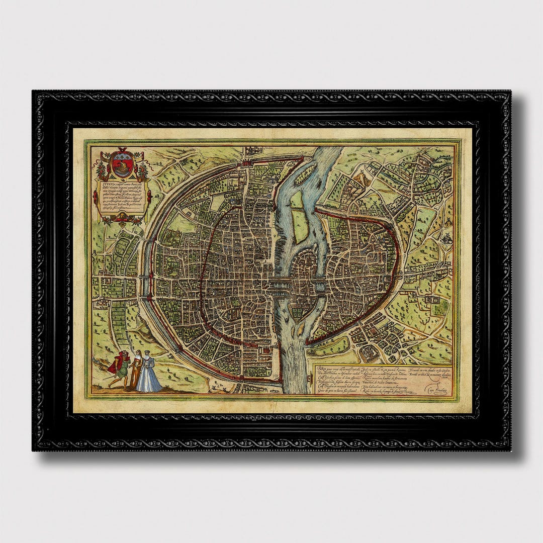 Antique Map of Paris – Medieval City Plan Print, Vintage Cartography ...