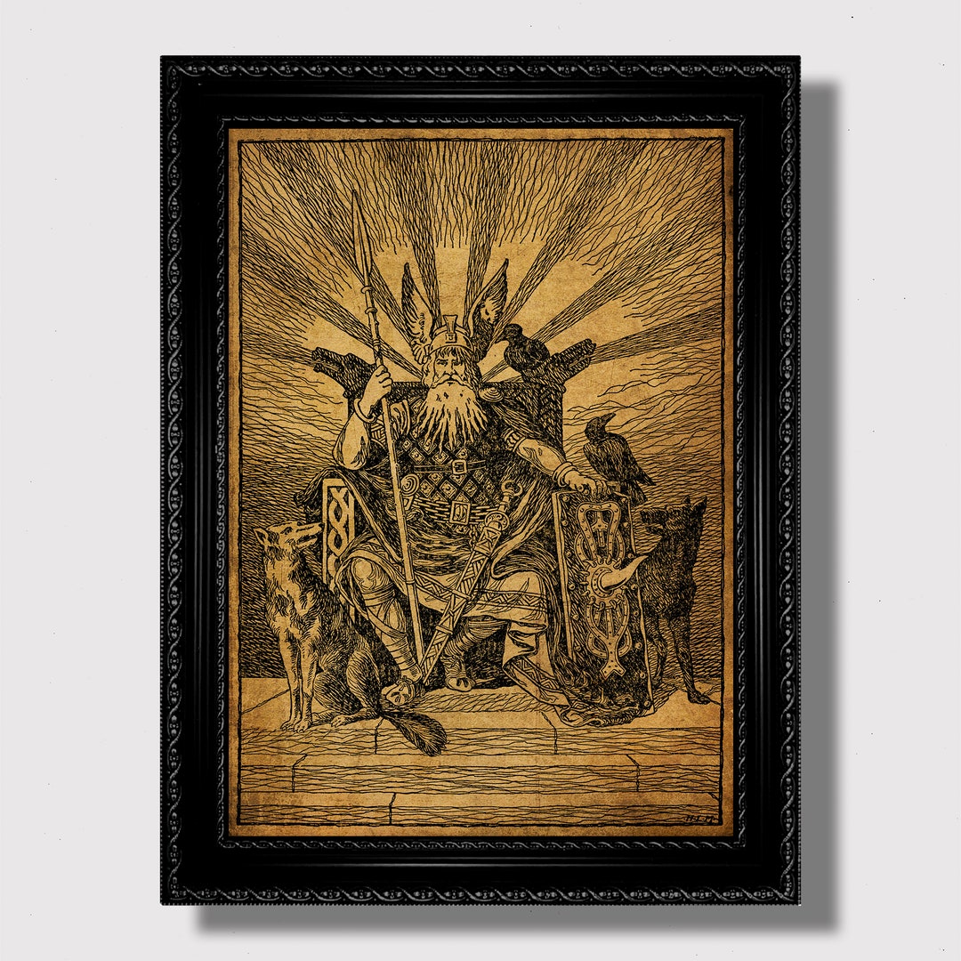 Odin With Wolves Geri and Freki, Ravens Huginn and Muninn – Norse ...