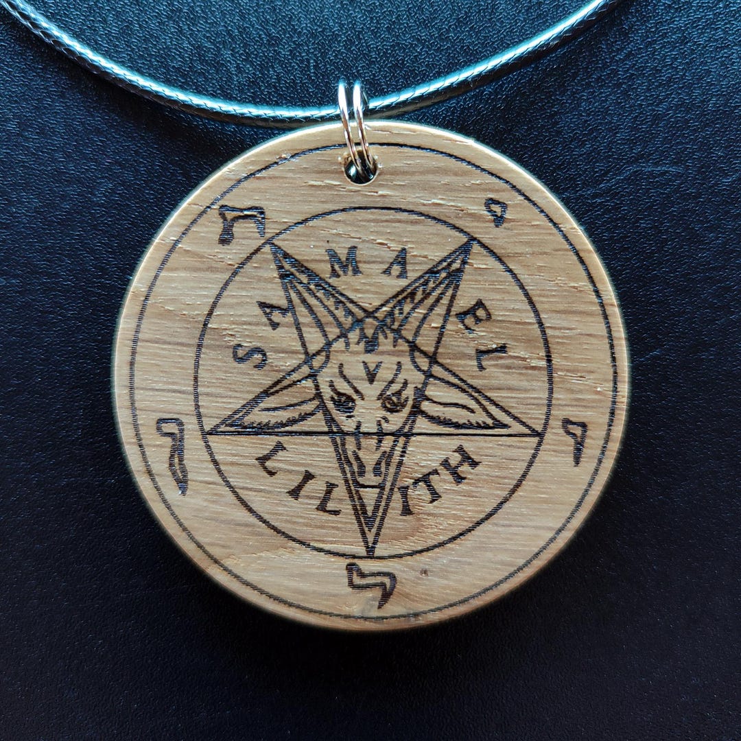 Samael Lilith Pentagram Pendant – Laser Engraved Amulet, Norse Oak Talisman, Satanic Occult ...