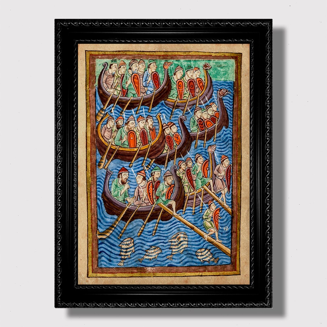 Viking War Fleet in Drakkars – Epic Medieval Sea Battle Scene, Norse ...