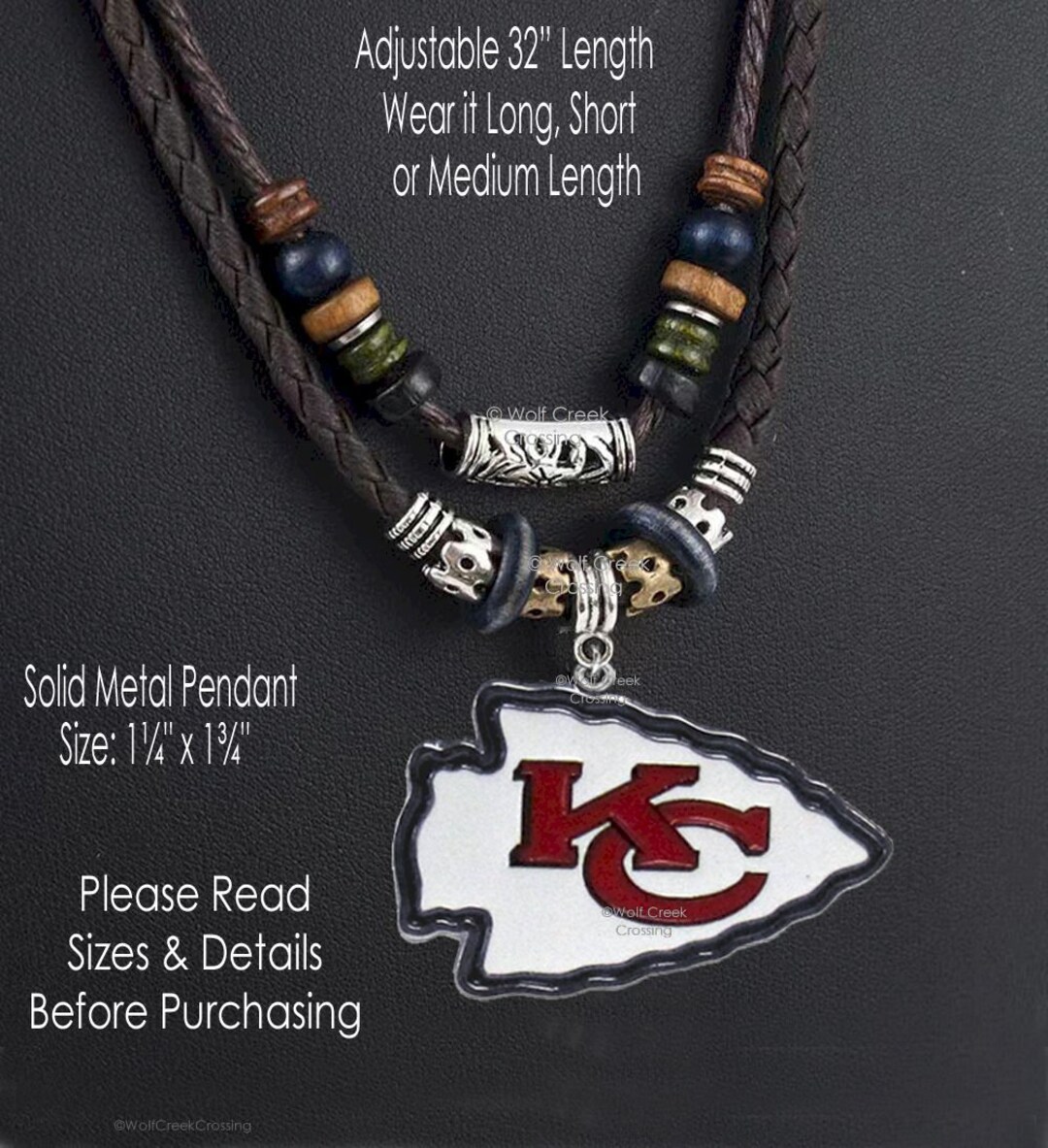 NEW Rugged 2-layer Kansas City Chiefs Necklace Adjustable Tribal Beads ...