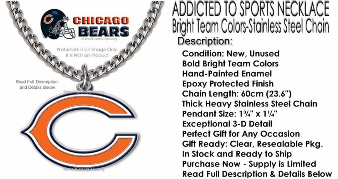 LARGE Chicago BEARS Stainless Steel Chain Necklace Bear Down Football ...