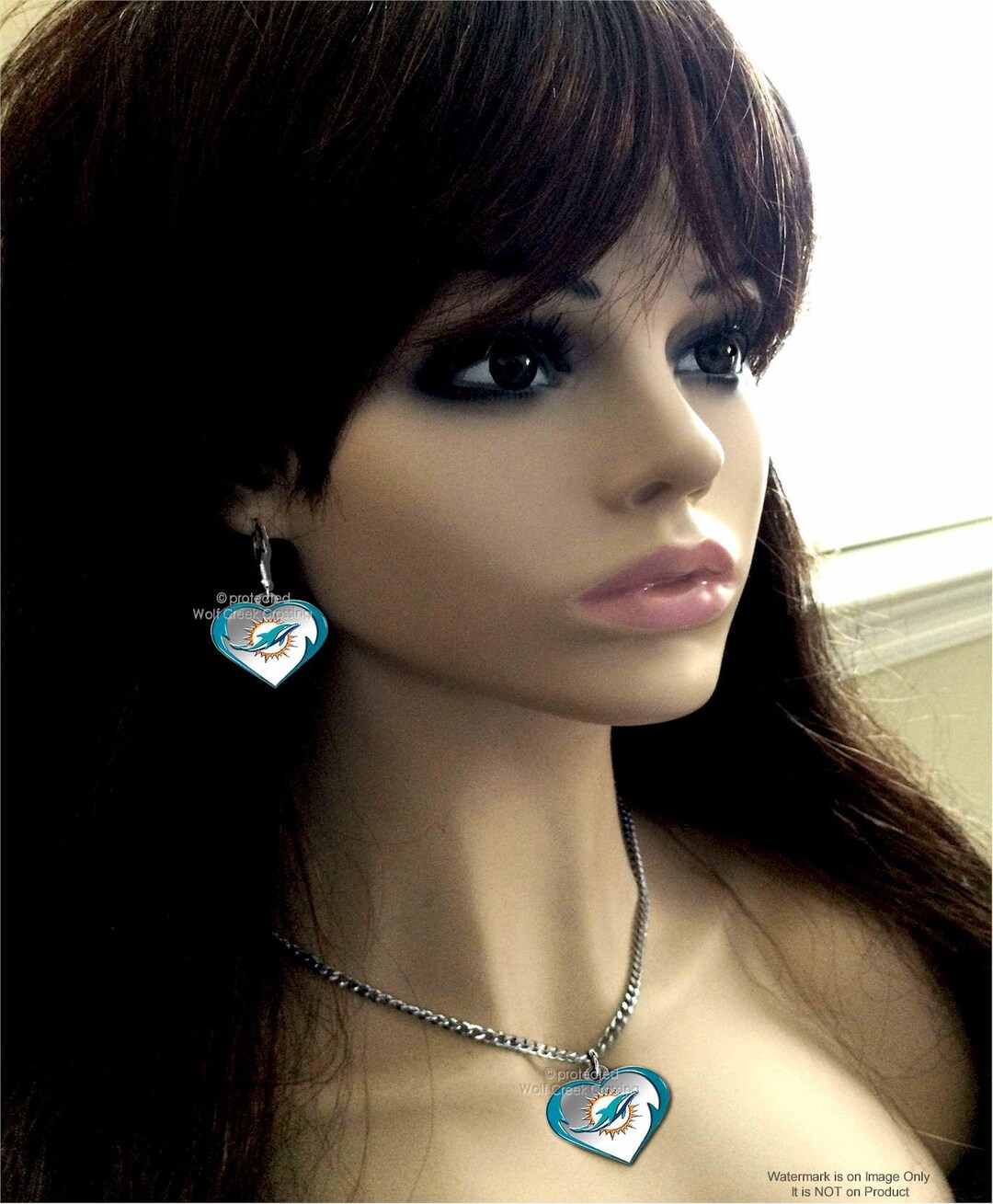 NEW Love Miami DOLPHINS Necklace & Earrings Jewelry Set Stainless Steel ...