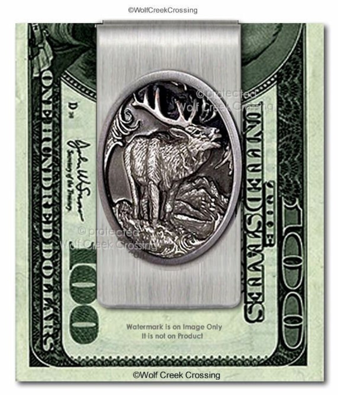 Large Elk Hunter Stainless Steel Money Clip Sportsman Deer Bow Gun Hunt ...