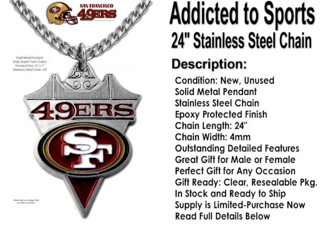 San Francisco 49ers Necklace Stainless Steel Chain Choose Your Length ...