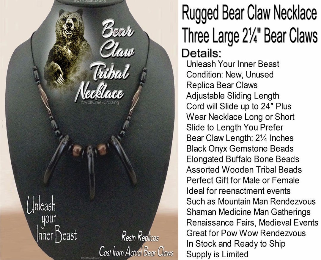NEW Rugged Bear CLAW Necklace: 3 LARGER Bear Claws, Tribal Two-tone ...