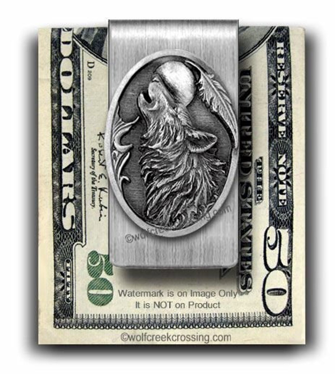 Large Howling Wolf Stainless Steel Money Clip Moon Dog of My Soul Eagle ...