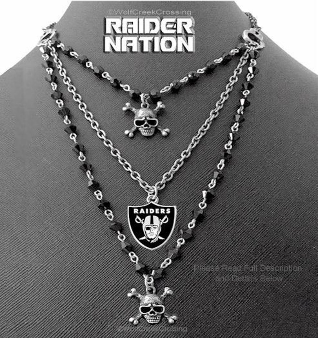 RAIDER NATION Skull Cross Bones Necklace & Earrings SET Handcuffs ...