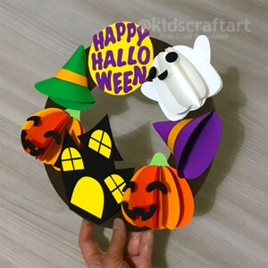 Printable Happy Halloween Wreath Decoration Craft for Kids - Etsy