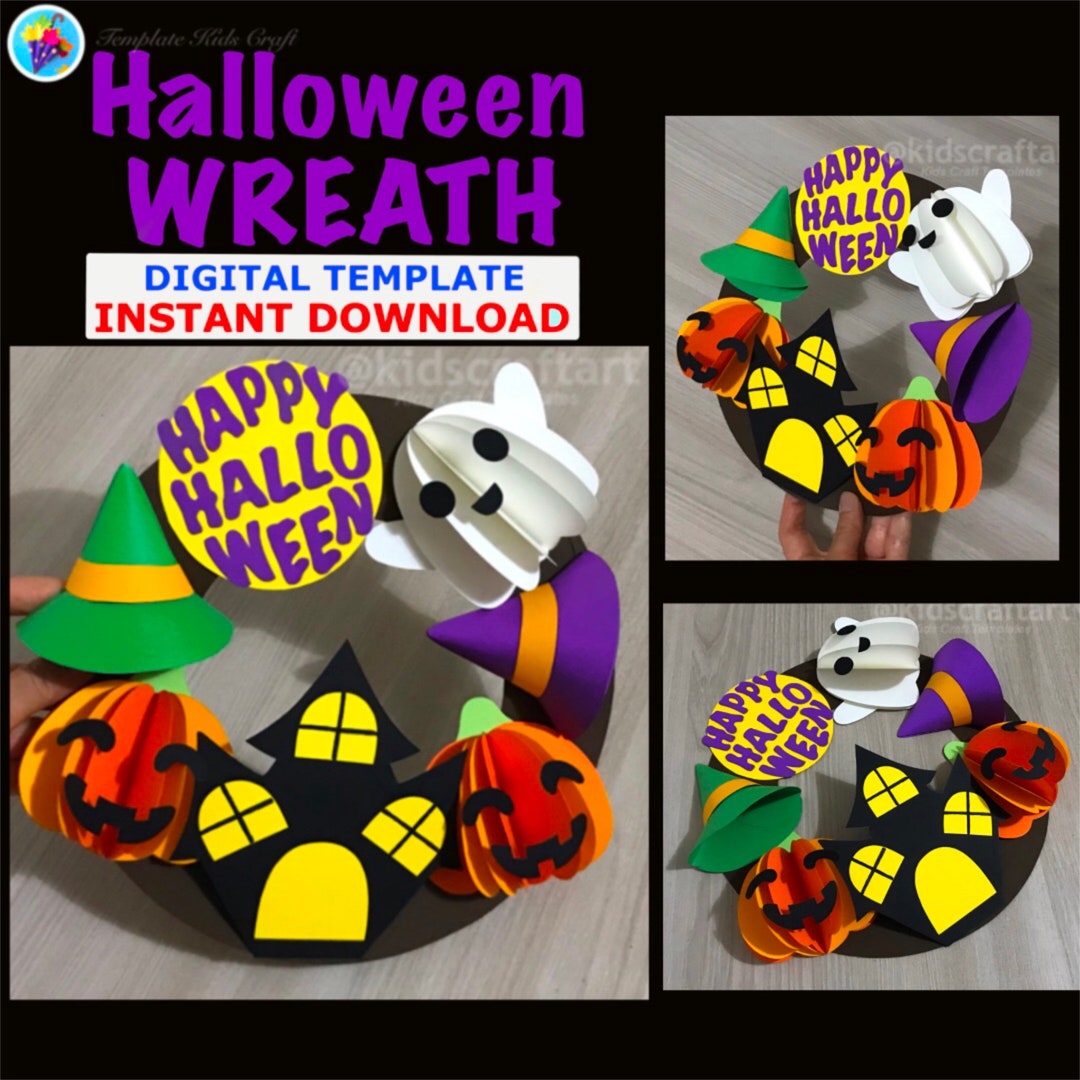 Printable Happy Halloween Wreath Decoration Craft for Kids - Etsy