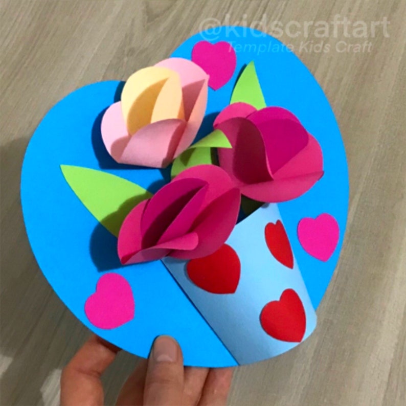 Mothers Day Card Printable 3D Flower Heart Valentines Day - Etsy